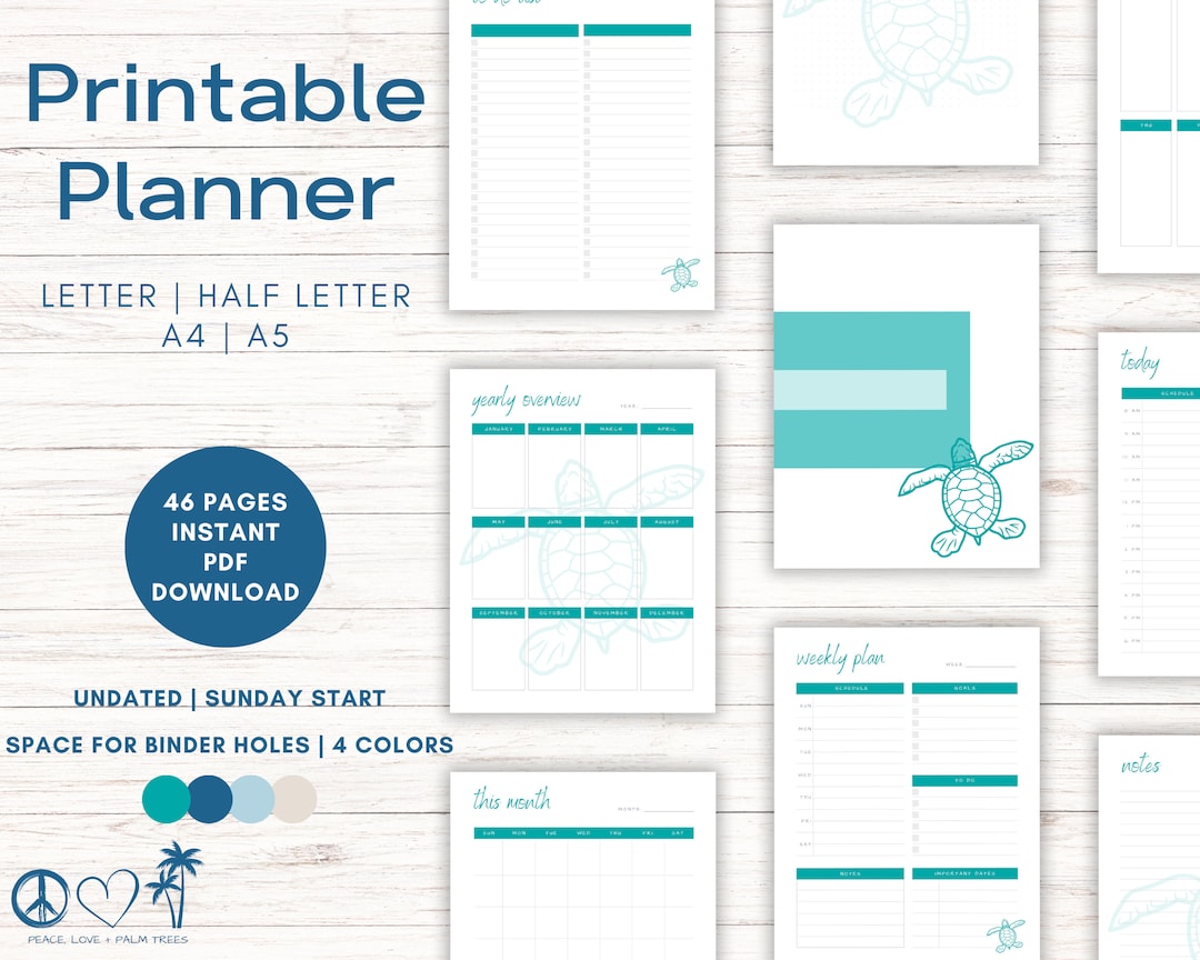 Sea Turtle Printable Planner Bundle: Tropical Island Theme (PDF) - Etsy