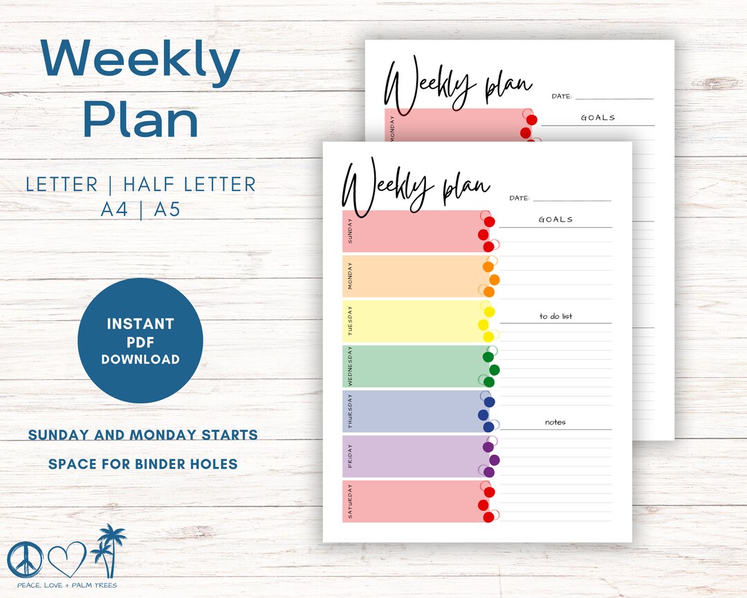 Pride Rainbow Weekly Planner Printable: Sunday & Monday Start (PDF ...