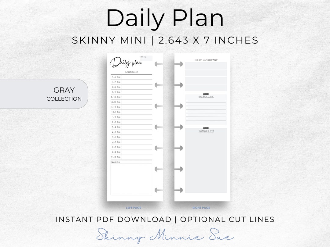 Skinny Mini Gray Daily Planner Printable (PDF Download) - Etsy