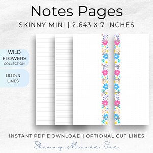 Wild Flowers Notes Pages: Skinny Mini Planner Printables (PDF Download ...