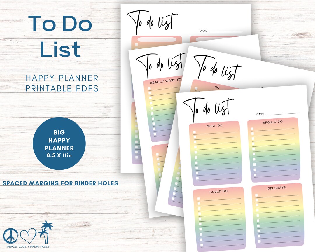 Pride Rainbow To-do List: Big Happy Planner Inserts (PDF Download) - Etsy