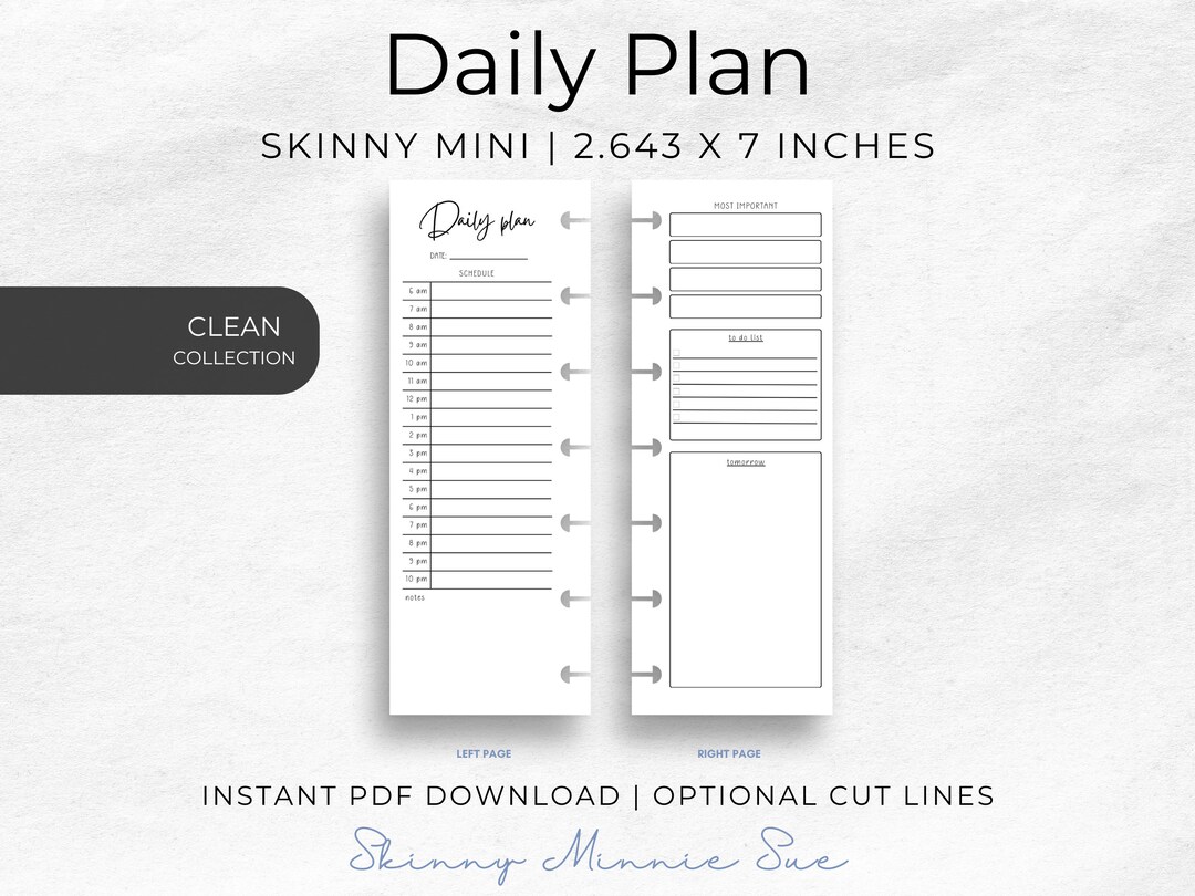 Skinny Mini Daily Planner Printable: Clean Design (PDF Download) - Etsy