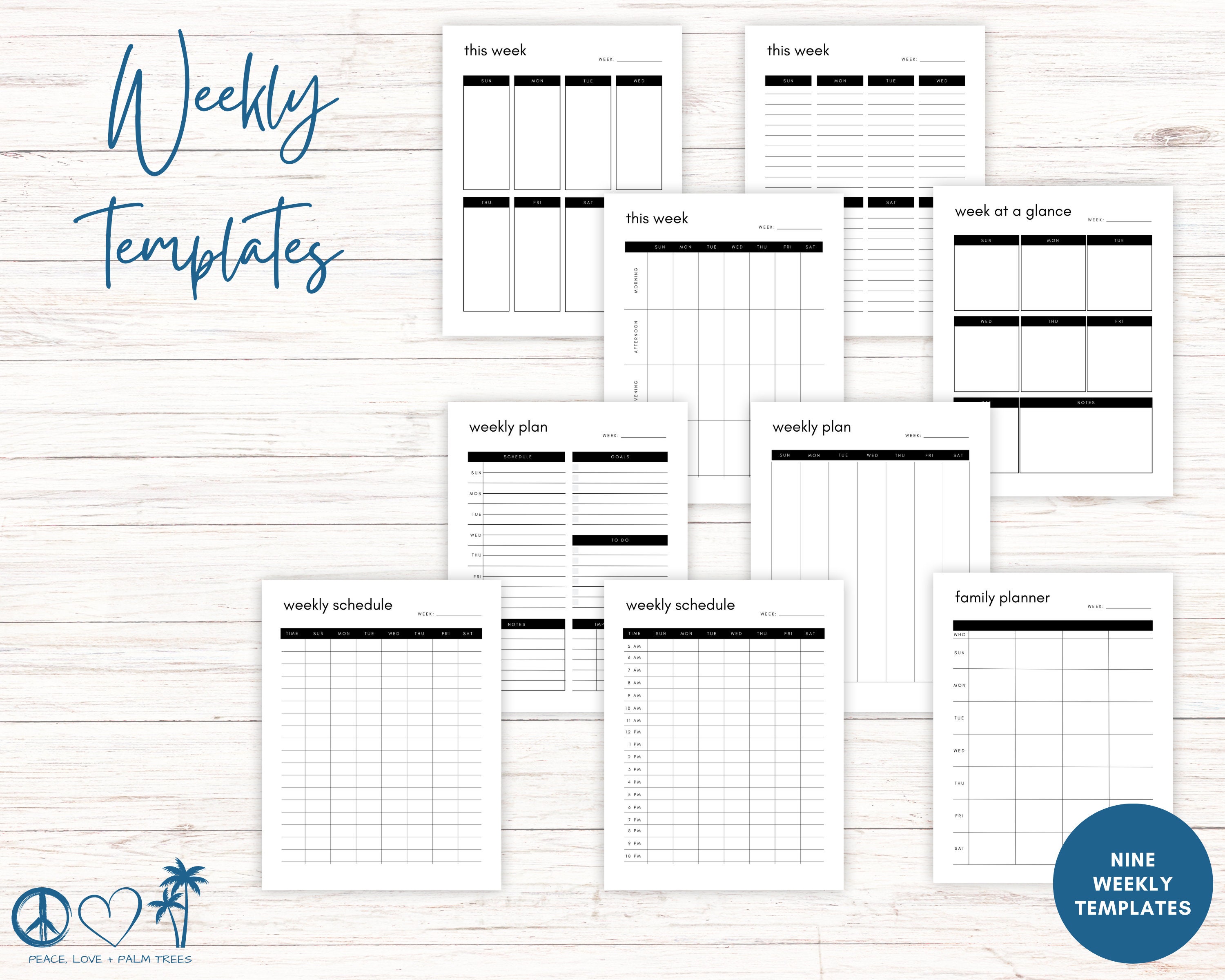 Minimalist Printable Planner Bundle, Daily Weekly Monthly Pages ...