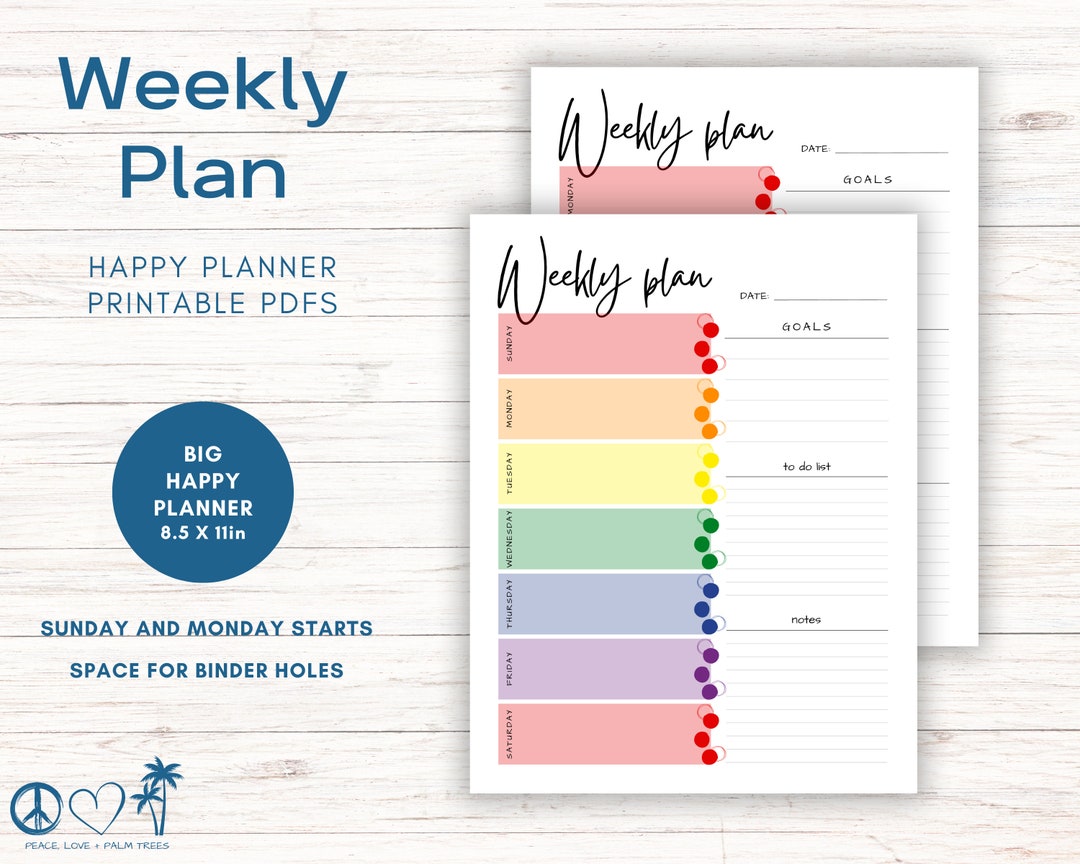 Pride Rainbow Weekly Planner Inserts: Big Happy Planner Printable (PDF ...