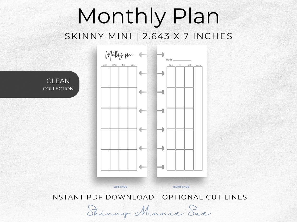 Skinny Mini Happy Planner Printable: Clean Monthly Plan (digital ...