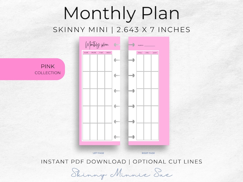 Skinny Mini Happy Planner Printables in Pink, Monthly Inserts for Disc ...