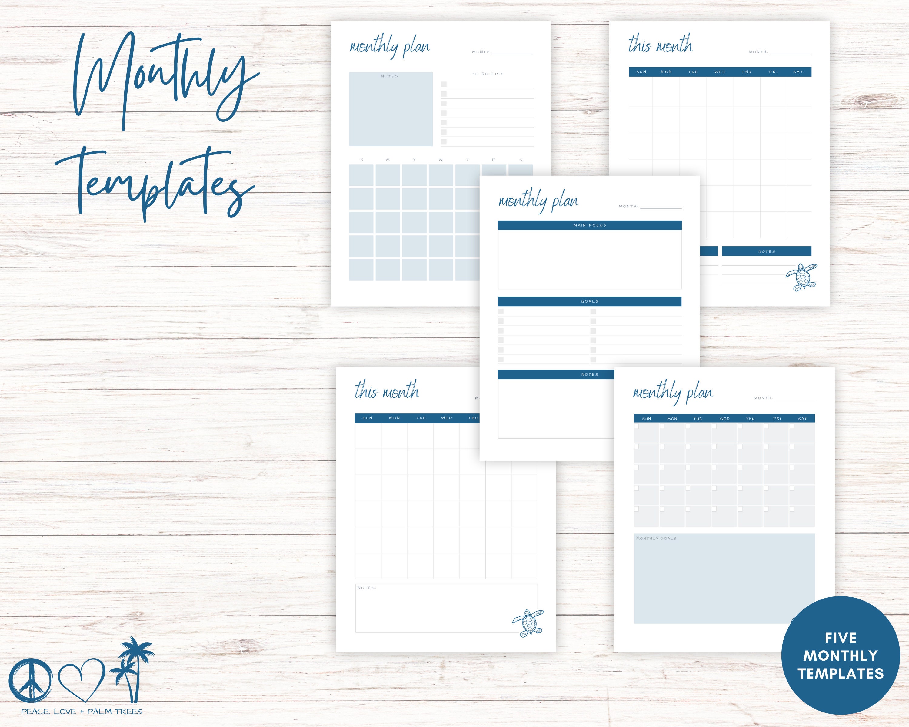 Sea Turtle Printable Planner Bundle: Daily, Weekly, Monthly (digital ...