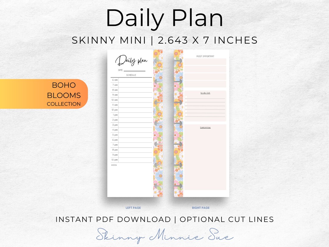 Boho Blooms Daily Planner Printable: Skinny Mini Disc Planner (PDF ...