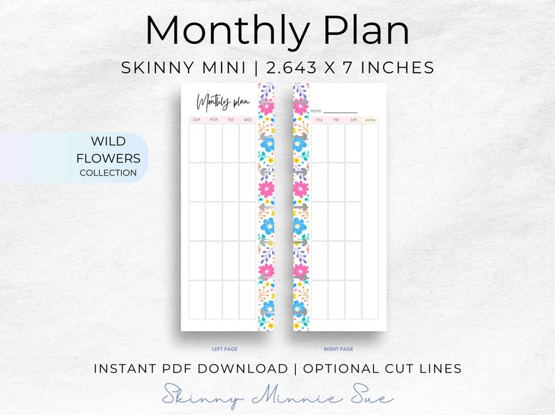 Wild Flowers Skinny Mini Happy Planner Monthly Printable (digital ...
