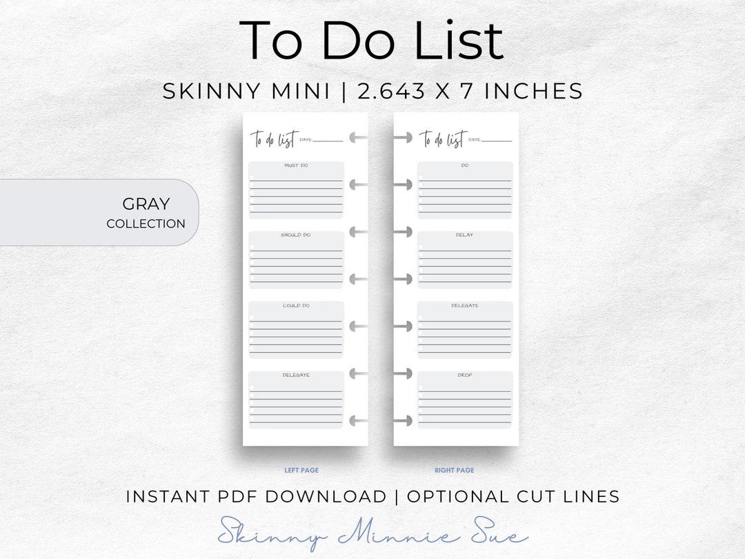 Skinny Mini Gray To-do List Printable: Minimalist Planner Inserts (PDF ...