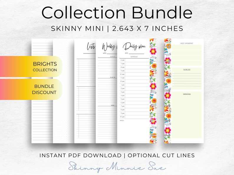 Skinny Mini Planner Printable Bundle: Brights Collection (PDF Pattern ...