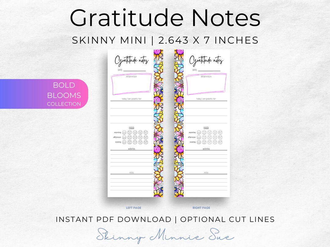 Bold Blooms Gratitude Notes: Skinny Mini Happy Planner Printable (PDF ...