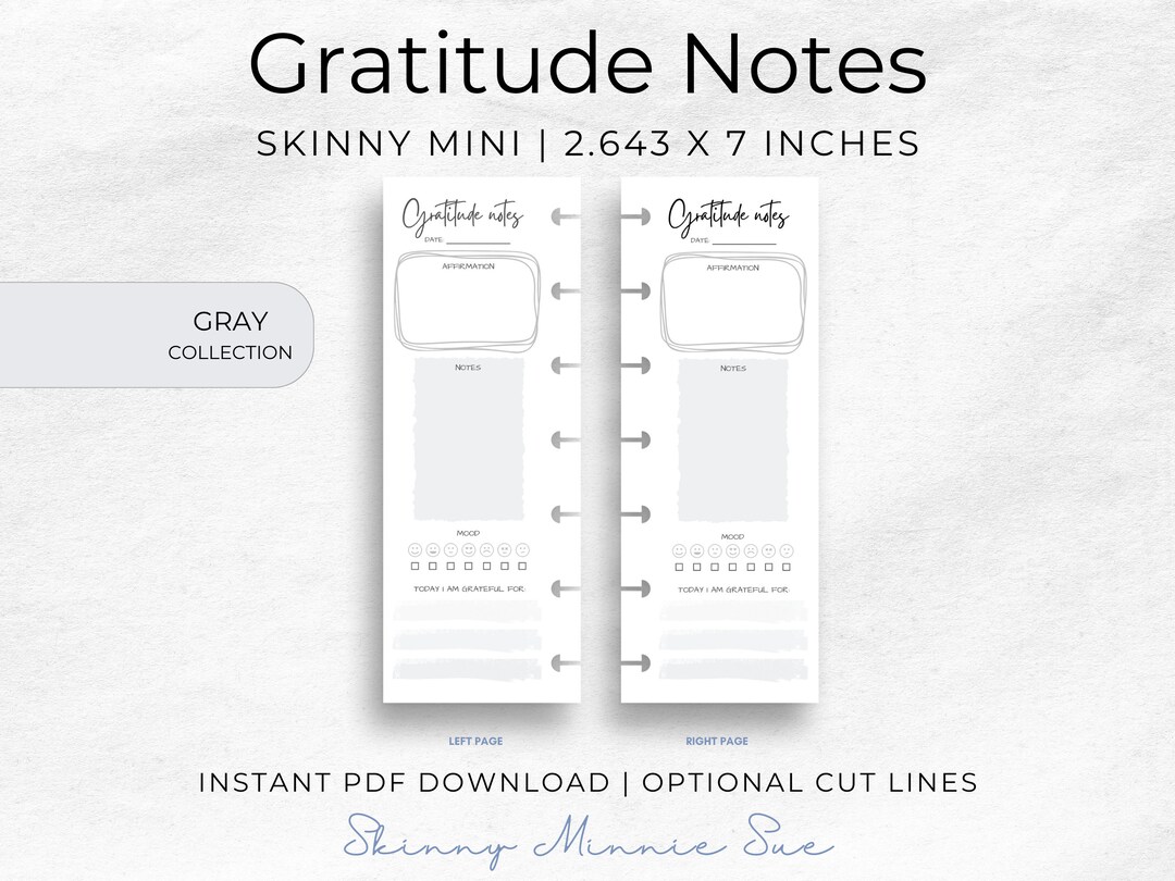 Skinny Mini Happy Planner Printable: Gray Gratitude Notes, Mood Tracker ...