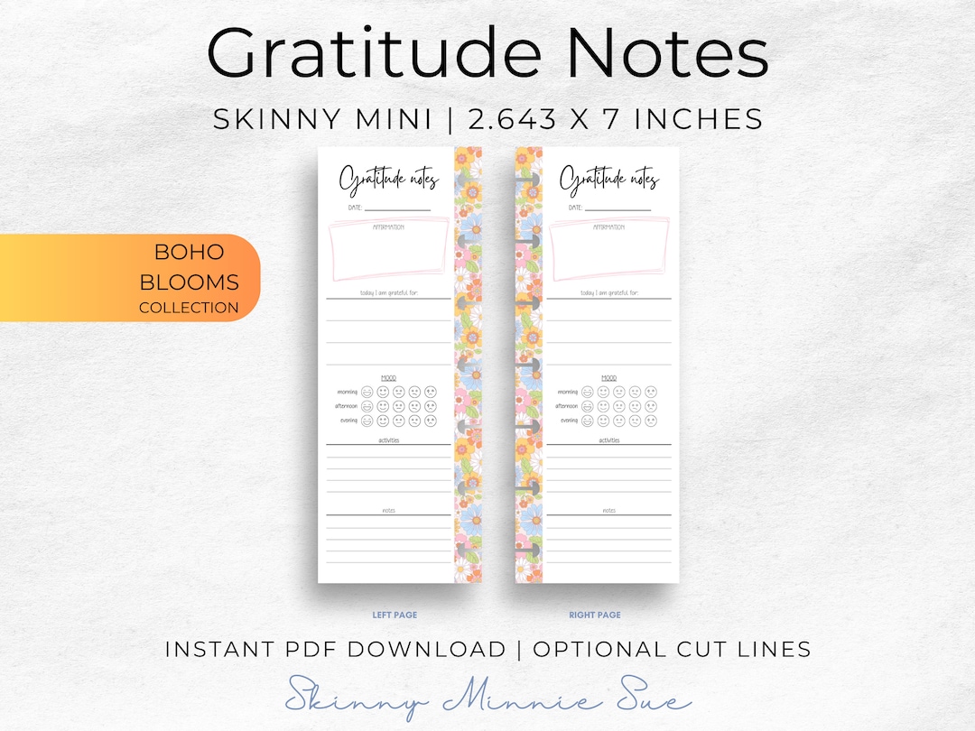 Boho Blooms Gratitude Notes: Skinny Mini Happy Planner Printable (PDF ...
