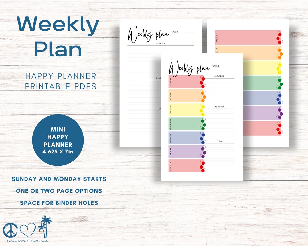 Pride Rainbow Weekly Planner Inserts for Mini Happy Planner (printable ...