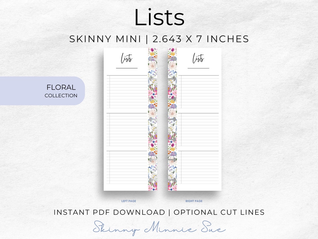 Floral Skinny Mini Happy Planner Lists: Undated Task Tracker (PDF ...