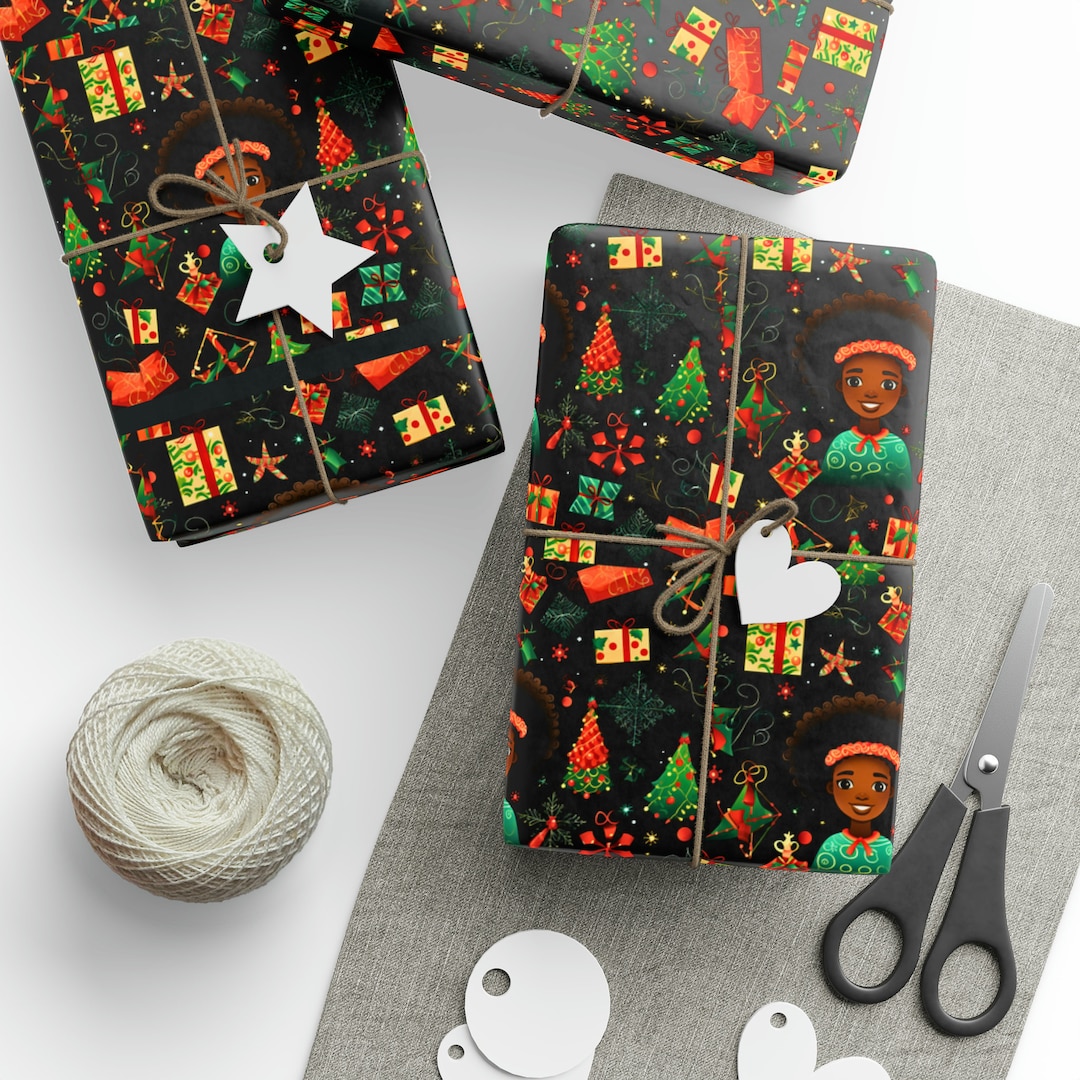 Black Girl Christmas Gift Wrapping Paper, Black Christmas Wrapping ...