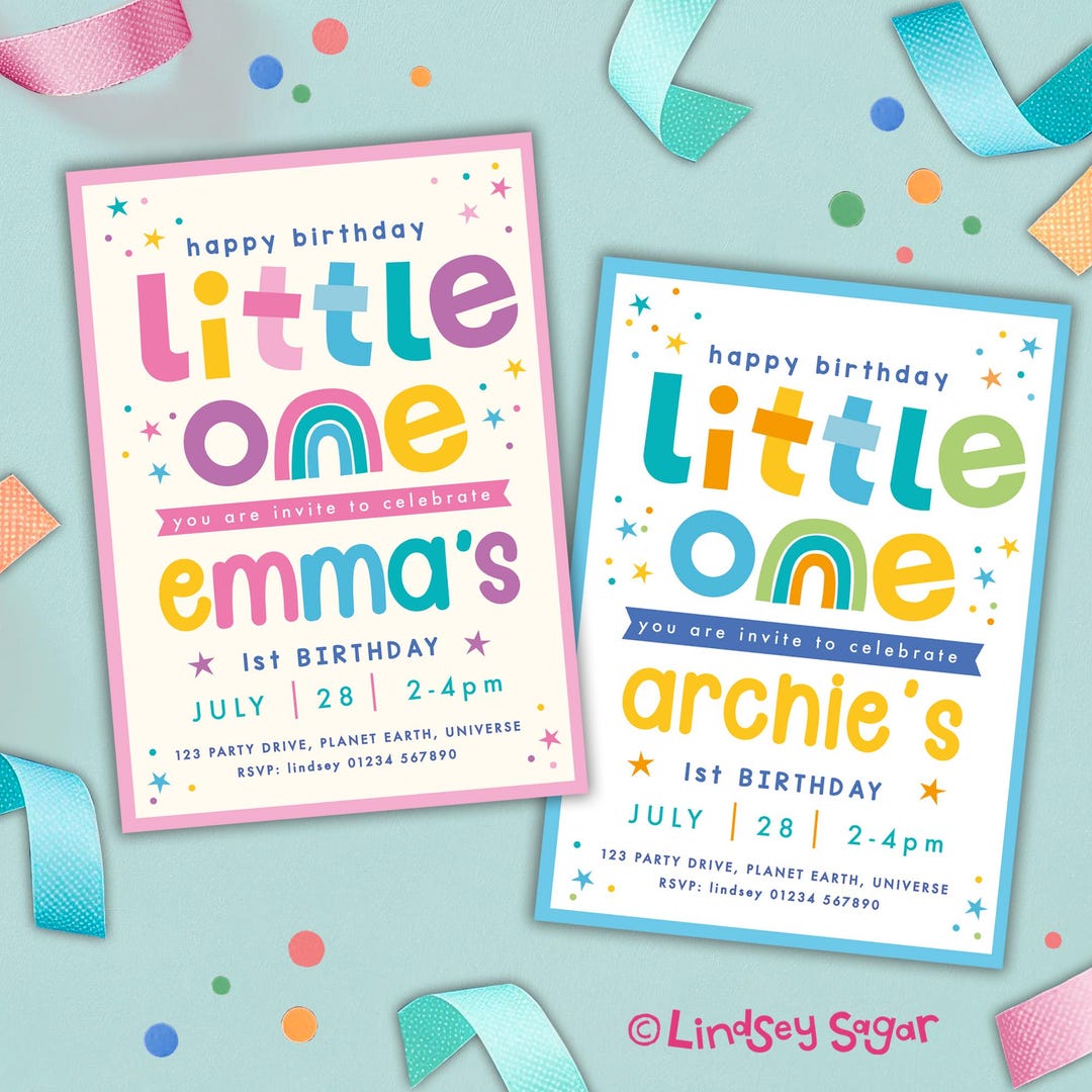 Personalized 1st Birthday Invitation: Pastel Rainbow Design (digital ...