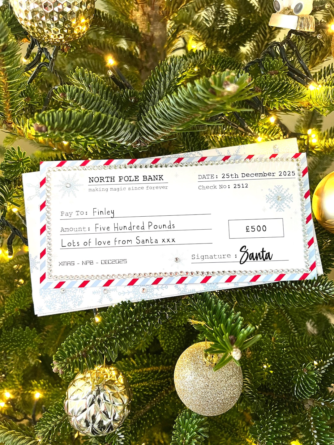 Luxury Personalised Santa Cheque & Envelope – Handmade Christmas ...