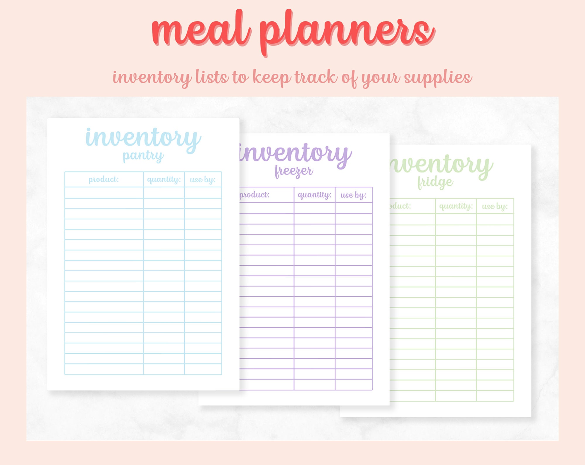 Printable Meal Planner | Kitchen Organiser | Grocery Shopping Inventory ...