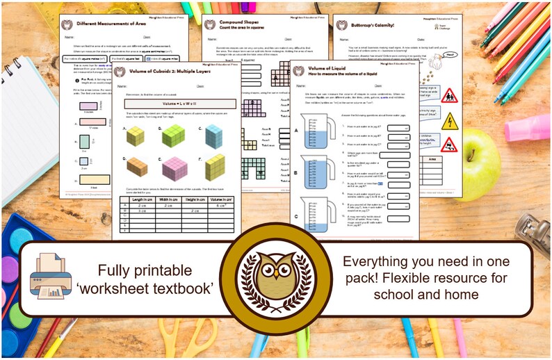 Maths: Area and Volume Printable Sheets Ages 7-11 Full Course in ...