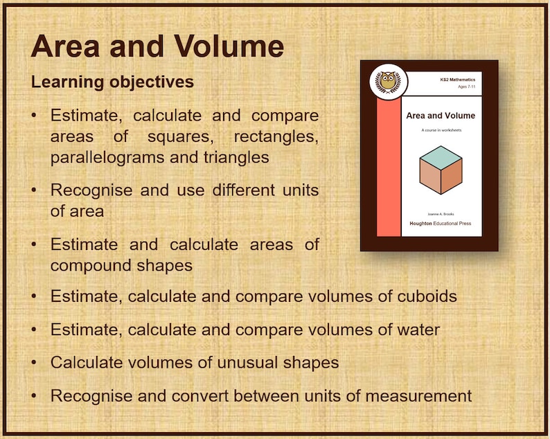 Maths: Area and Volume Printable Sheets Ages 7-11 Full Course in ...