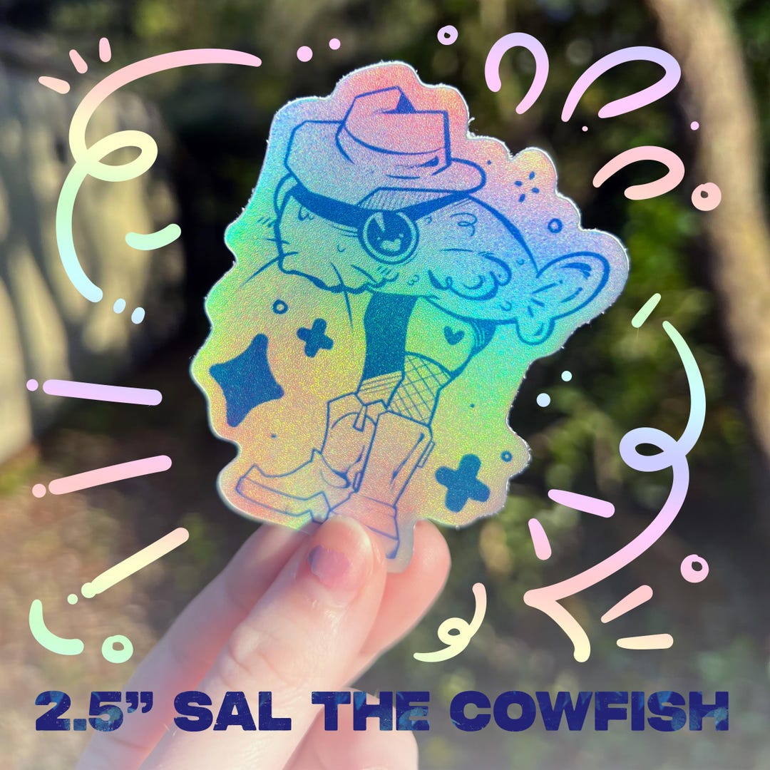 2.5" SAL THE COWFISH - Original Kawaii Western Glitter Character Holo ...