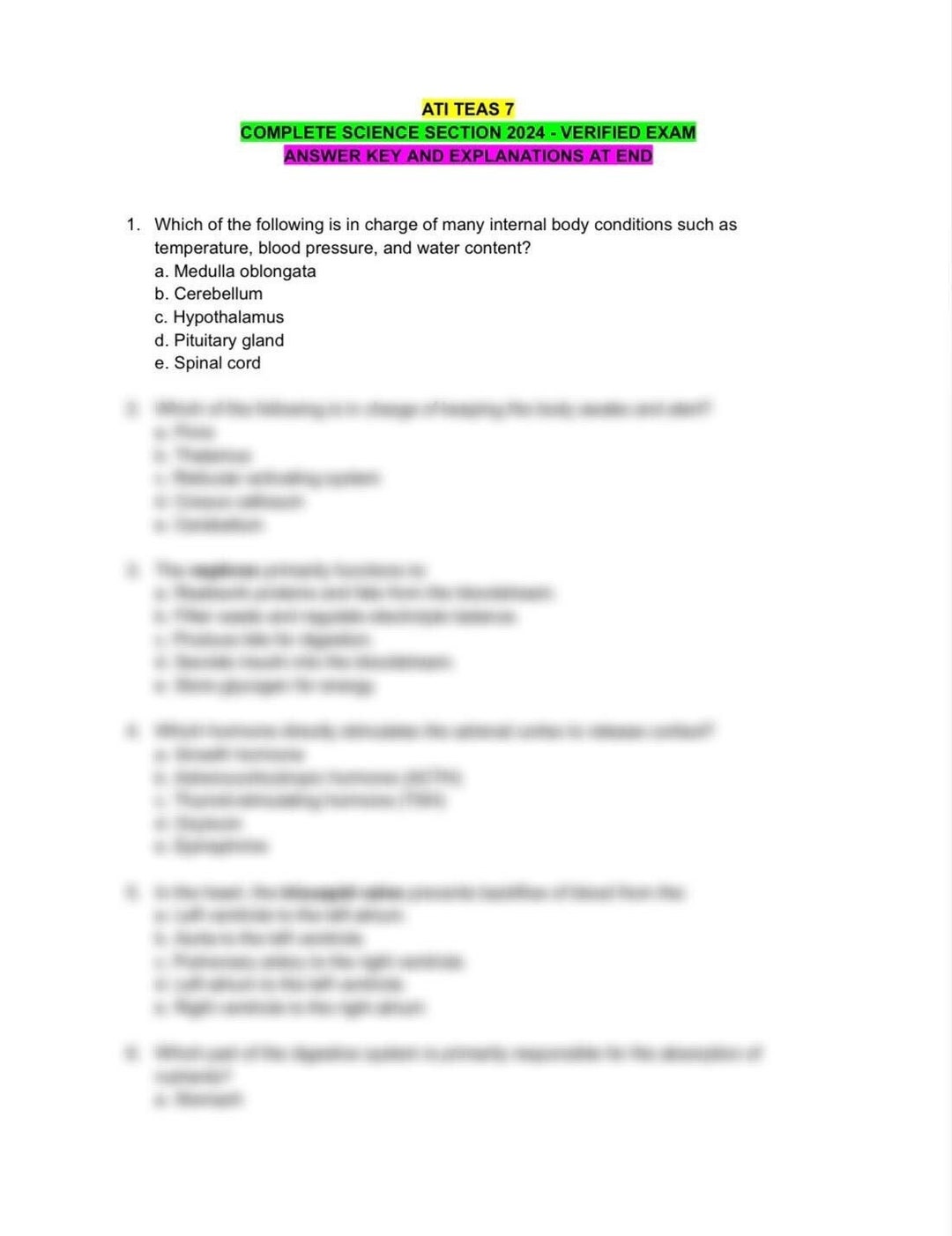 VERIFIED Exam! ATI TEAS 7 Science Practice Exam Complete Set - With ...