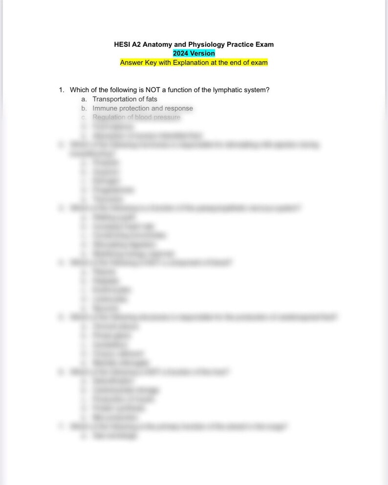VERIFIED Exam! HESI A2 2024 UPDATED Anatomy & Physiology Practice Exam ...
