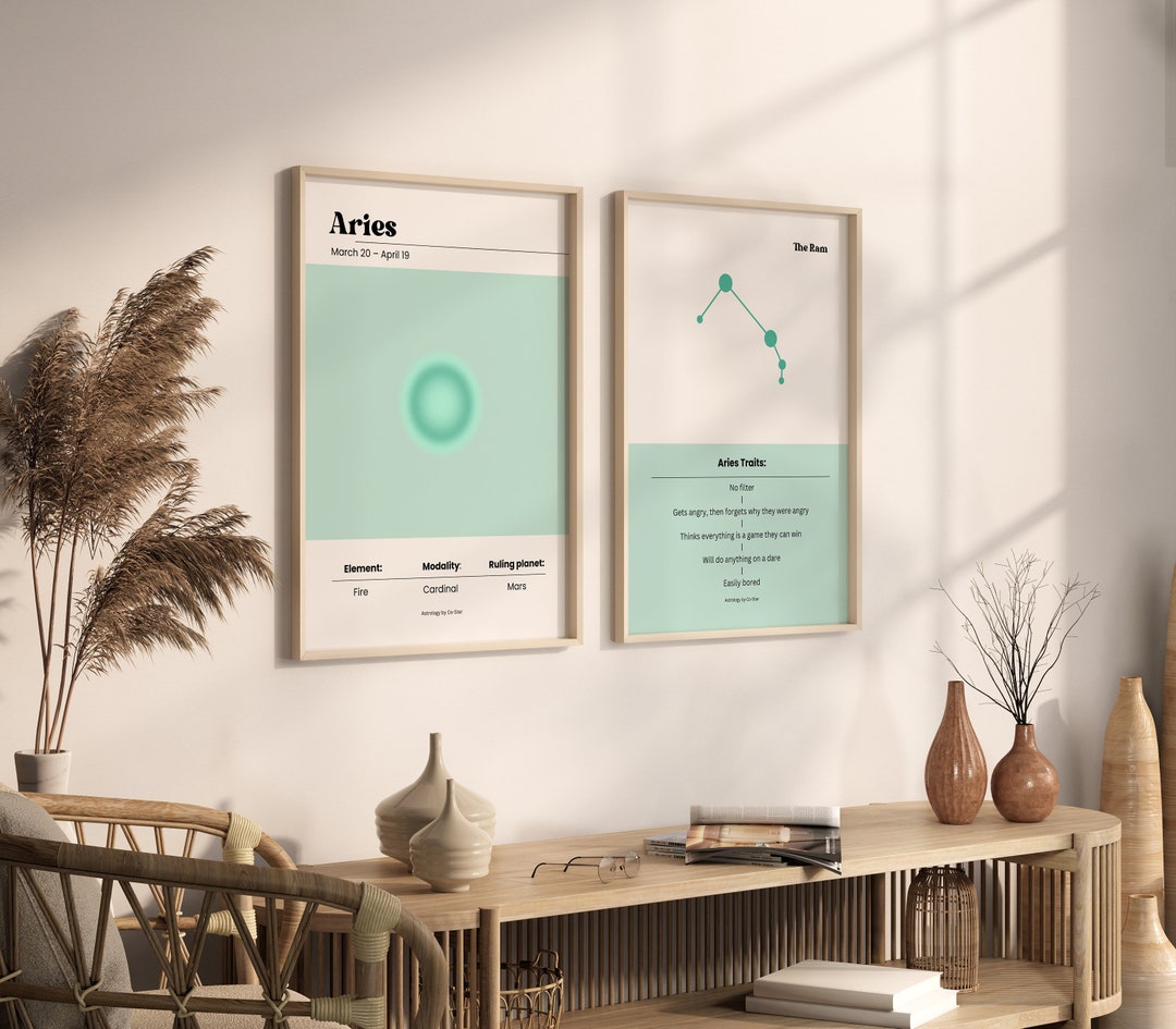 Set of 2 ARIES Poster Trendy Gradient Poster Astrology Poster Zodiac ...