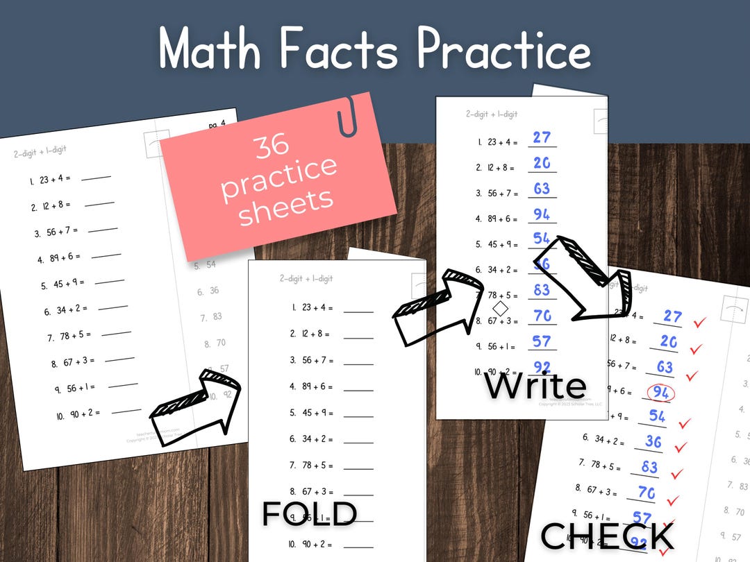 Independent Addition Facts Practice | Self-checking Math Worksheets ...