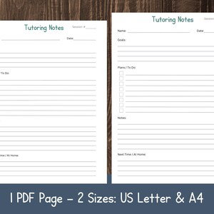 Tutoring Notes & Plans, Tutoring Planner, Note Taking for Tutors ...