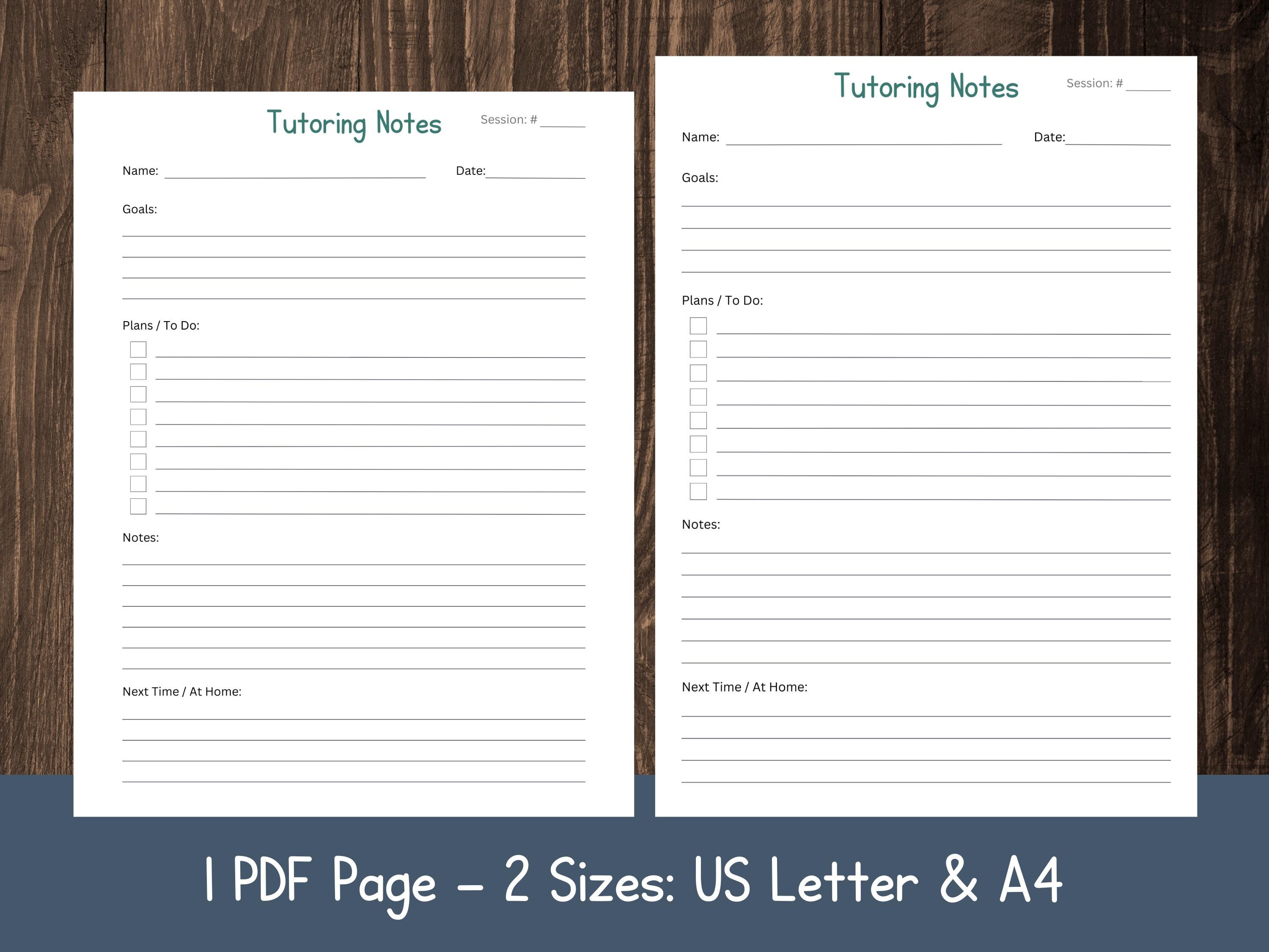 Tutoring Notes & Plans, Tutoring Planner, Note Taking for Tutors ...