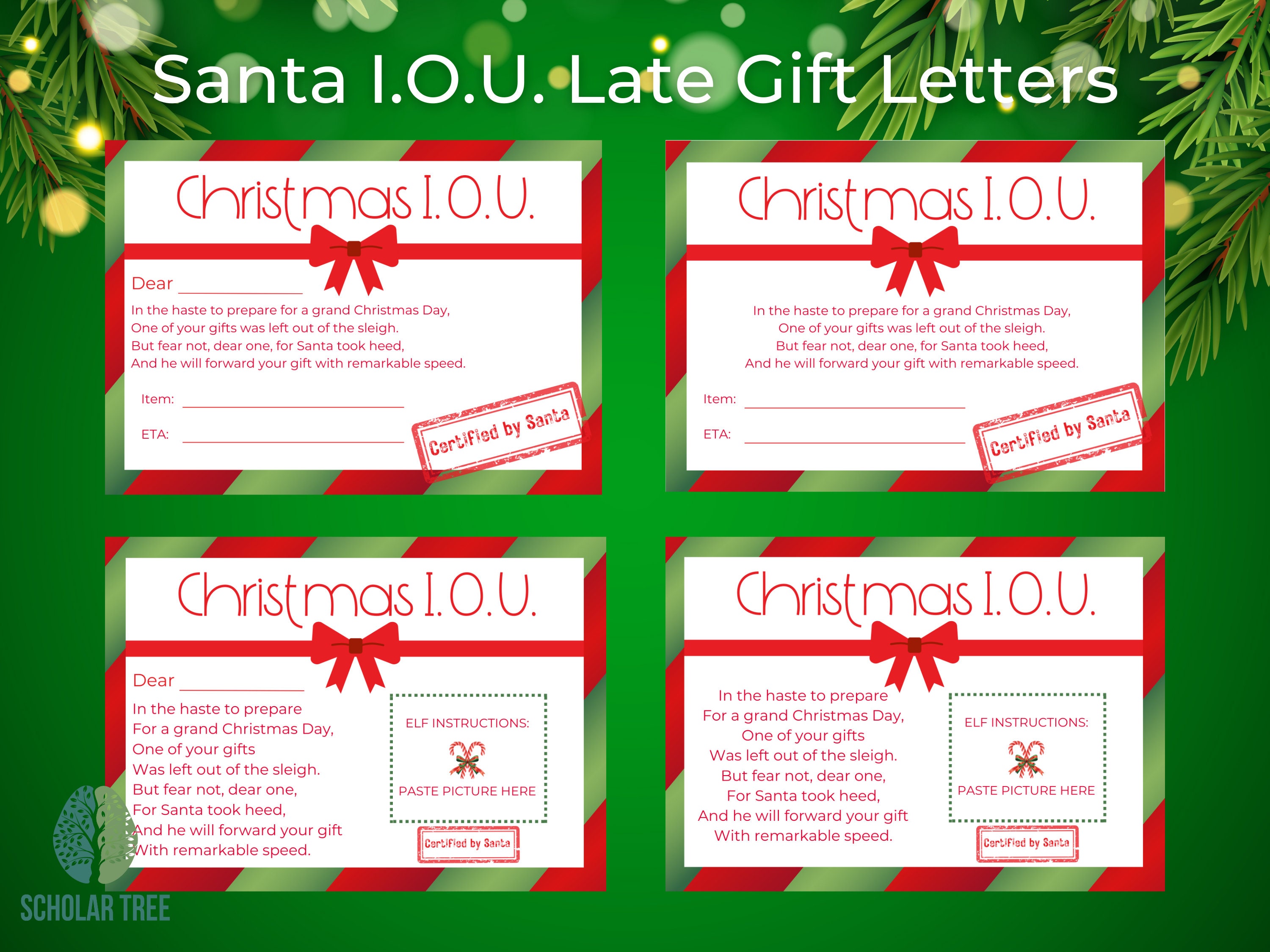 Late Gift Letter, Santa IOU, Arriving Late, IOU Slips, Christmas Iou ...