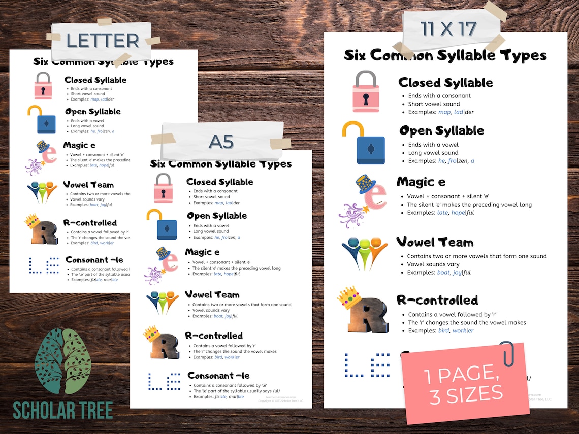 6 Syllable Types Poster, Phonics Printable, Reading Help, Digital PDF ...
