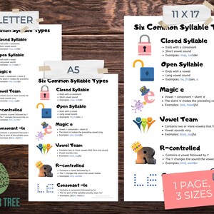 6 Syllable Types Poster, Phonics Printable, Reading Help, Digital PDF ...