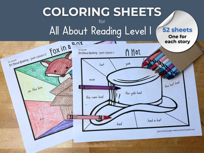 All About Reading Level 1 *add-on* Coloring Pages, Homeschool ...