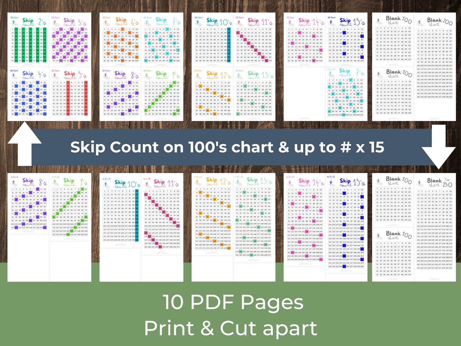 Skip Counting Cards to 15x15 100's Charts Includes Black and White ...
