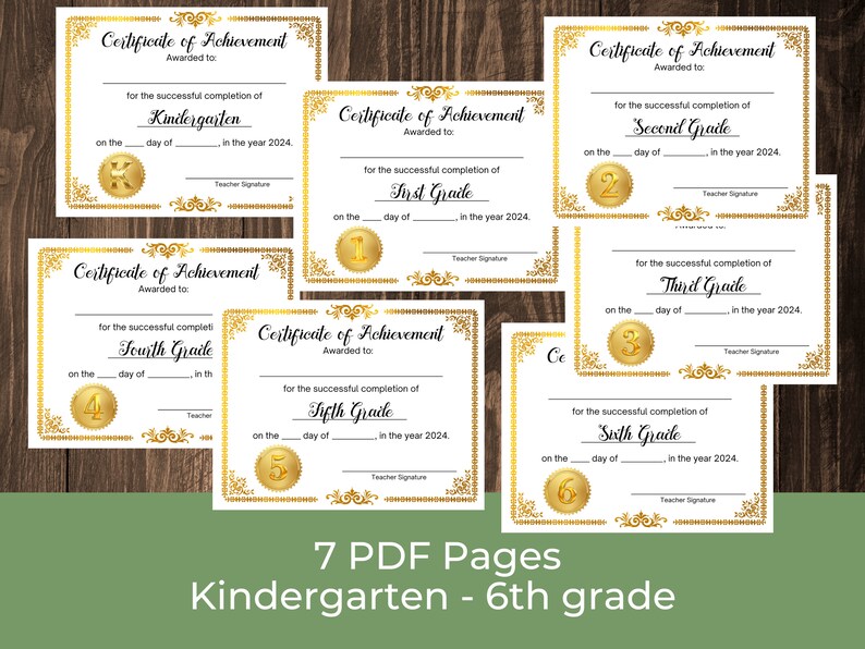 End of School Year Certificate of Achievement for Grades K-6, 7 ...