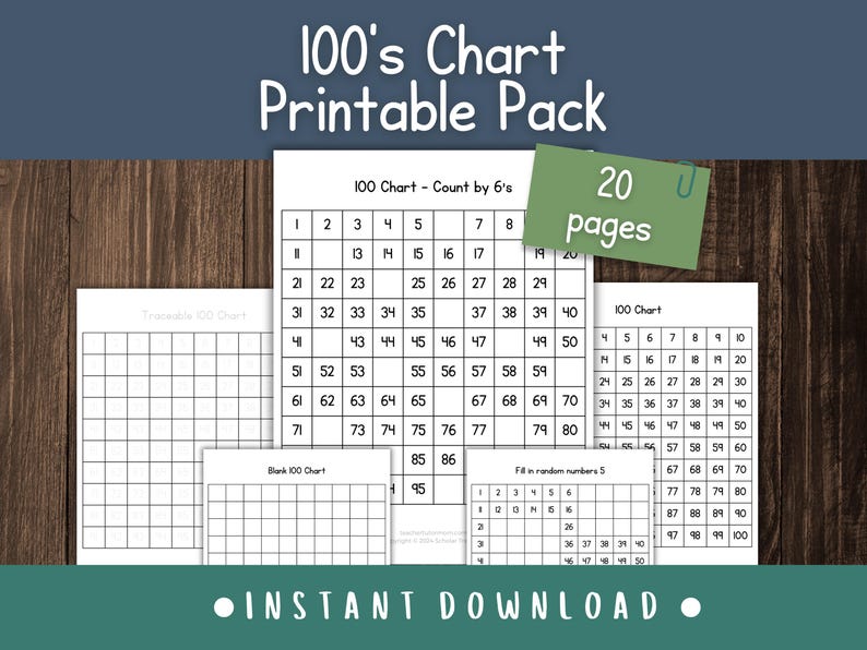 100's Chart Printable Pack: Skip Counting, Addition, & Multiplication ...