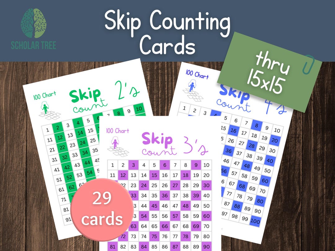 Skip Counting Cards to 15x15 | 100's Charts - Includes Black and White ...