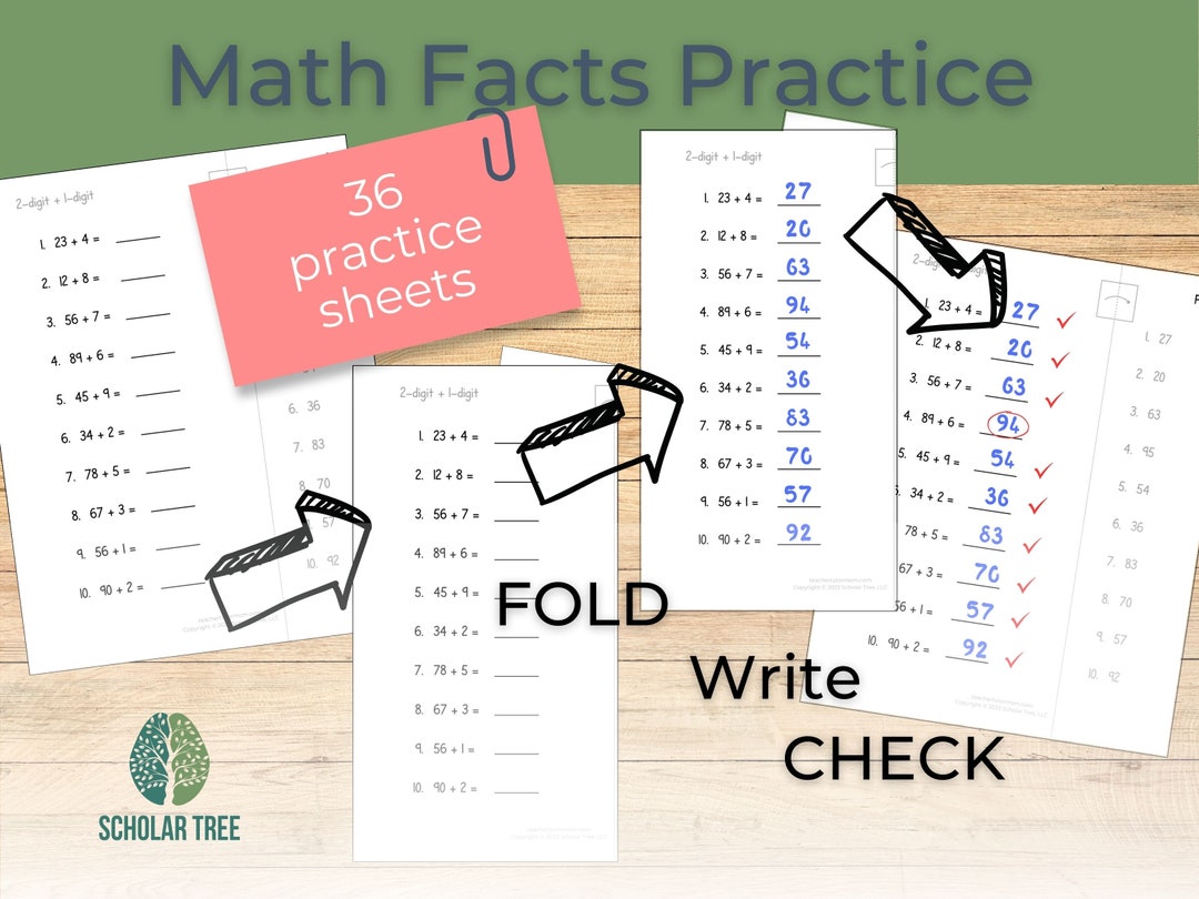 Independent Addition Facts Practice Self-checking Math Worksheets ...