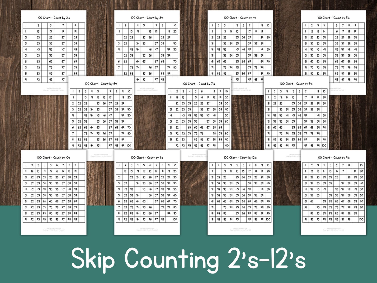 100's Chart Printable Pack: Math Worksheets for Skip Counting (PDF ...