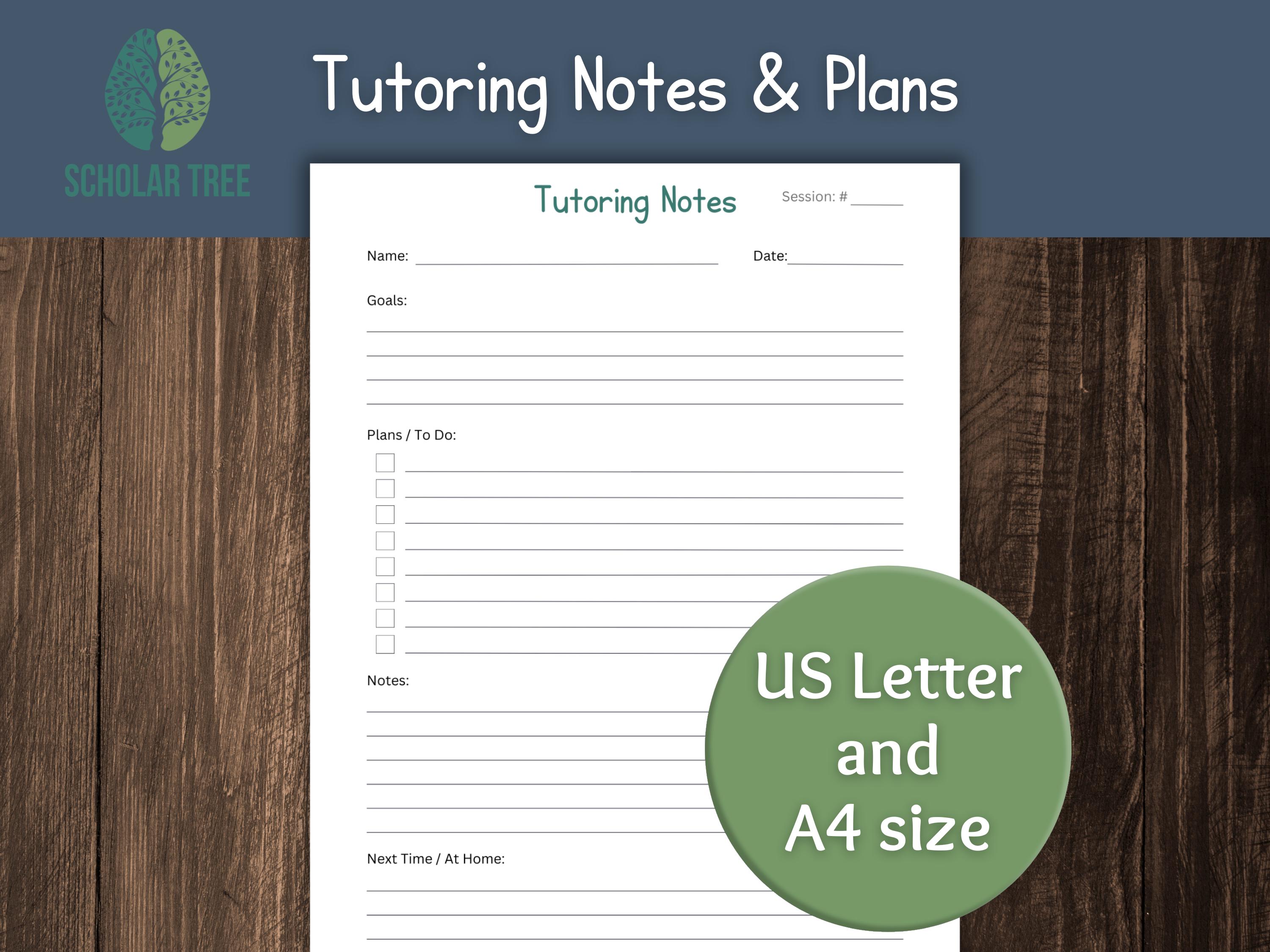 Tutoring Notes & Plans, Tutoring Planner, Note Taking for Tutors ...