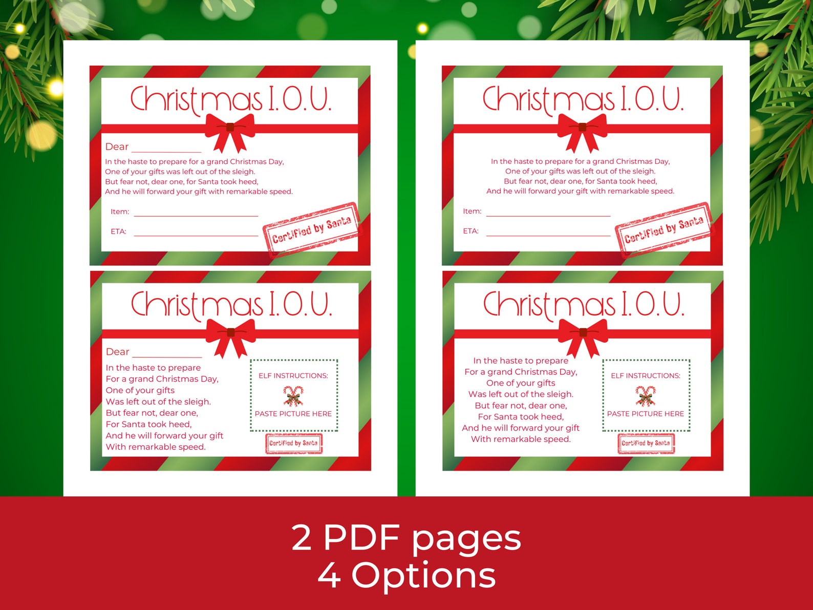 Late Gift Letter, Santa IOU, Arriving Late, IOU Slips, Christmas Iou ...