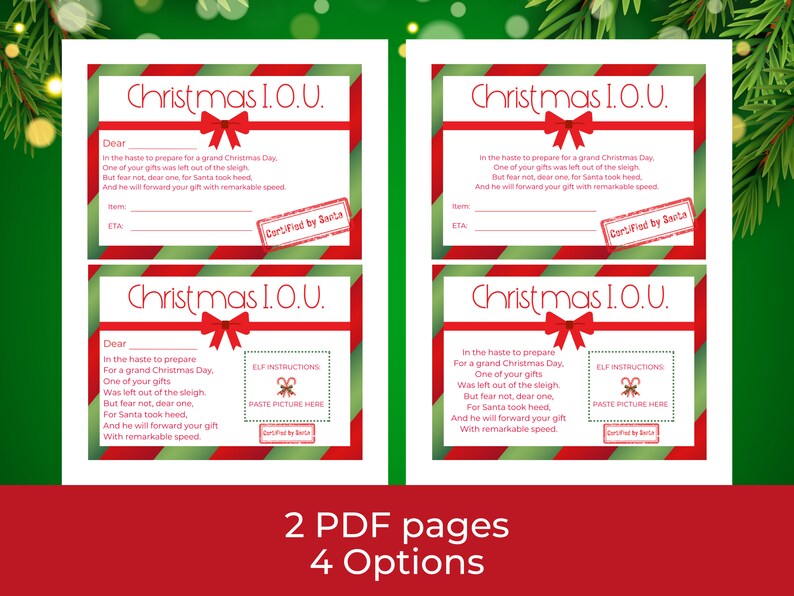 Late Gift Letter, Santa IOU, Arriving Late, IOU Slips, Christmas Iou ...