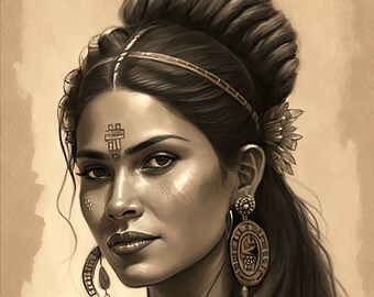 Beautiful Aztec Woman Art Print Stunning Portrait of A - Etsy