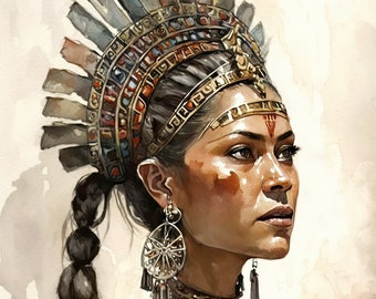 Beautiful Aztec Woman Art Print, Stunning Portrait of A Mexico's Native ...
