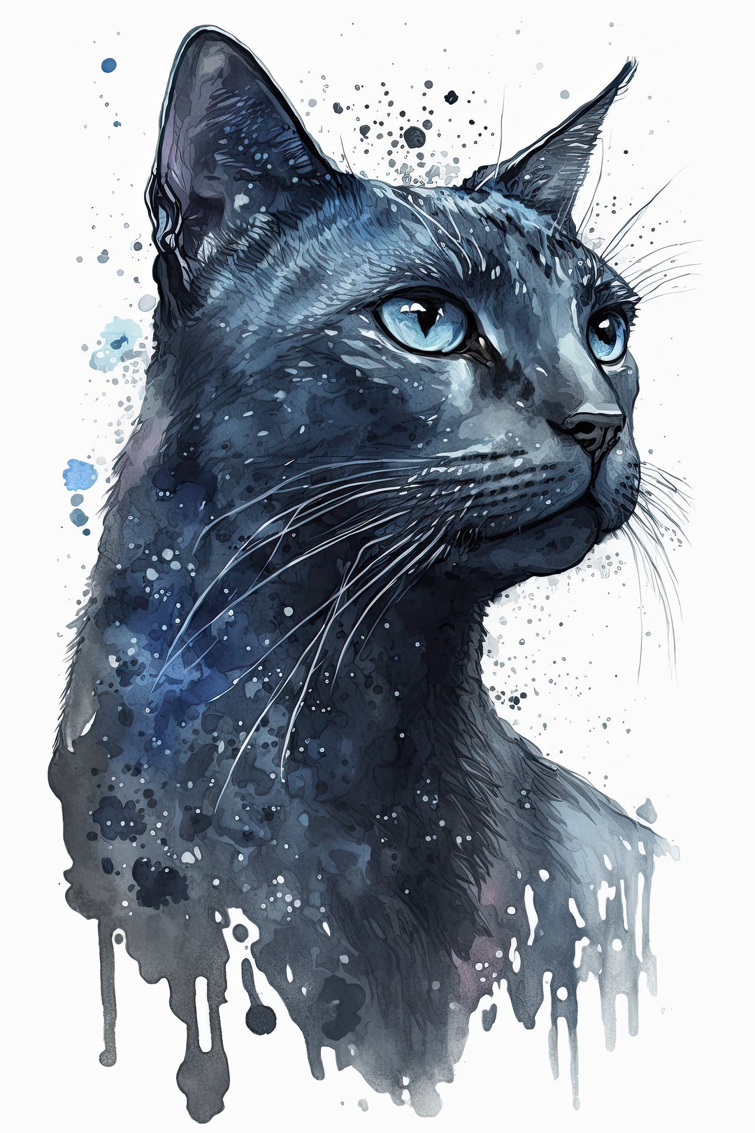 Indigo Cat Digital Print - Etsy