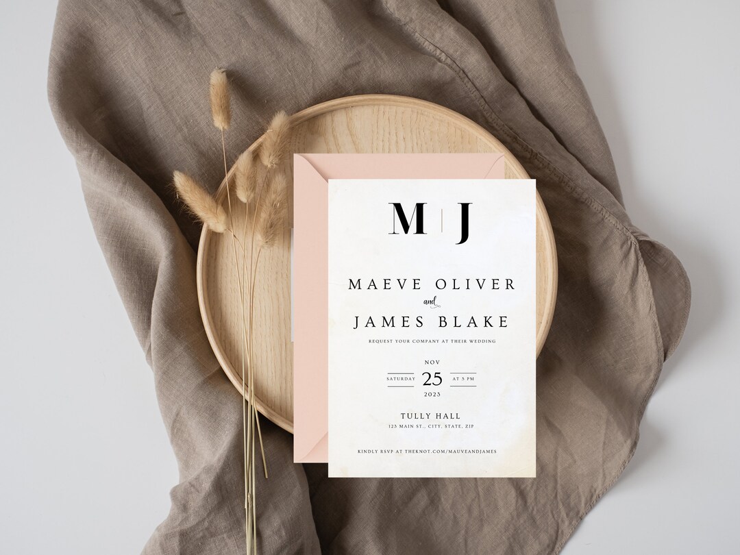 Minimalist Wedding Invitation, Simplicity, Modern, Clean, Template ...